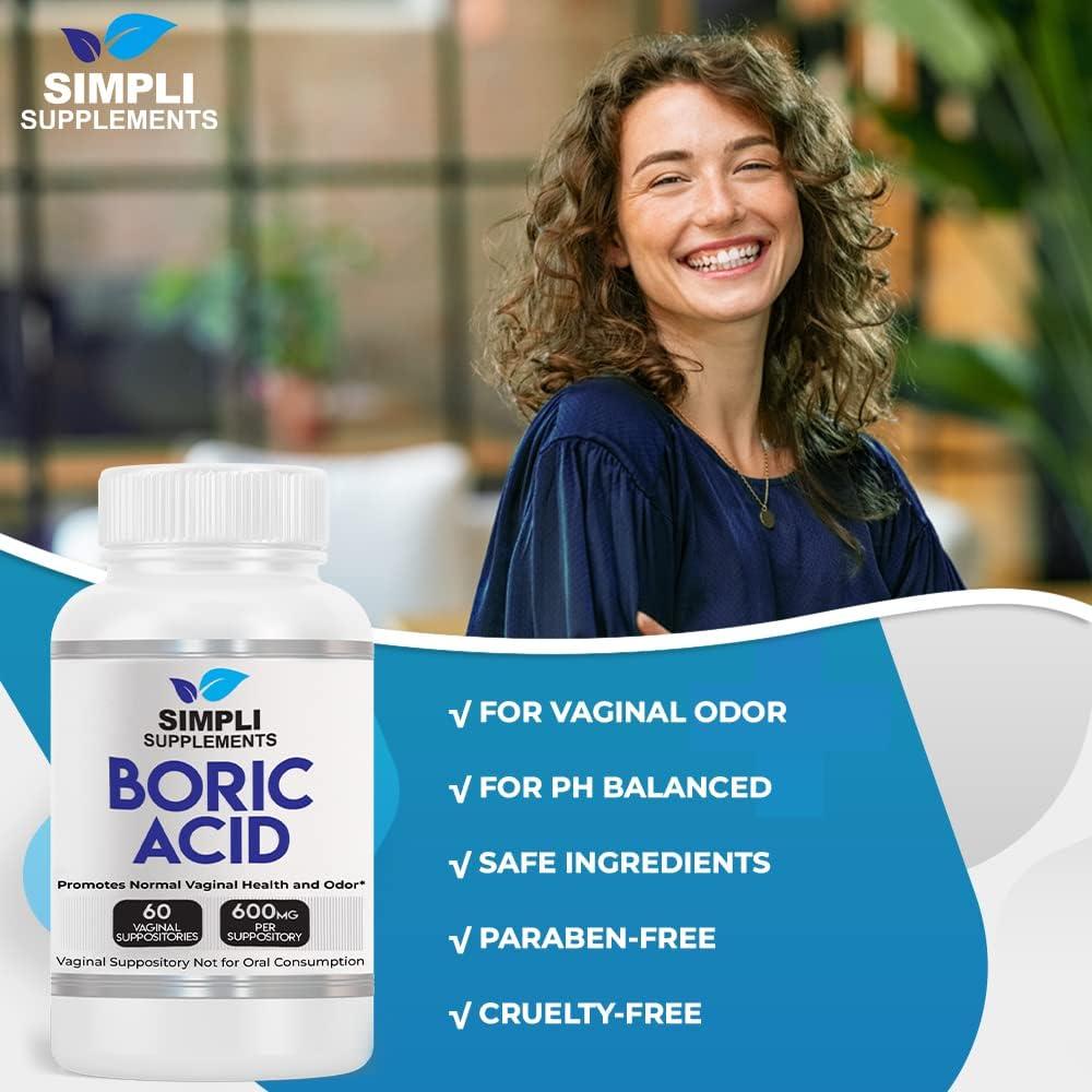 Simpli Supplements Boric Acid 600mg Vaginal Suppository for Women - USA ...