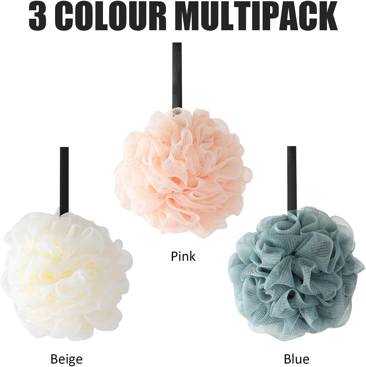 Shower Puff Loofah 3Pcs Mesh Puff Bath Sponge Body Exfoliating Mesh ...