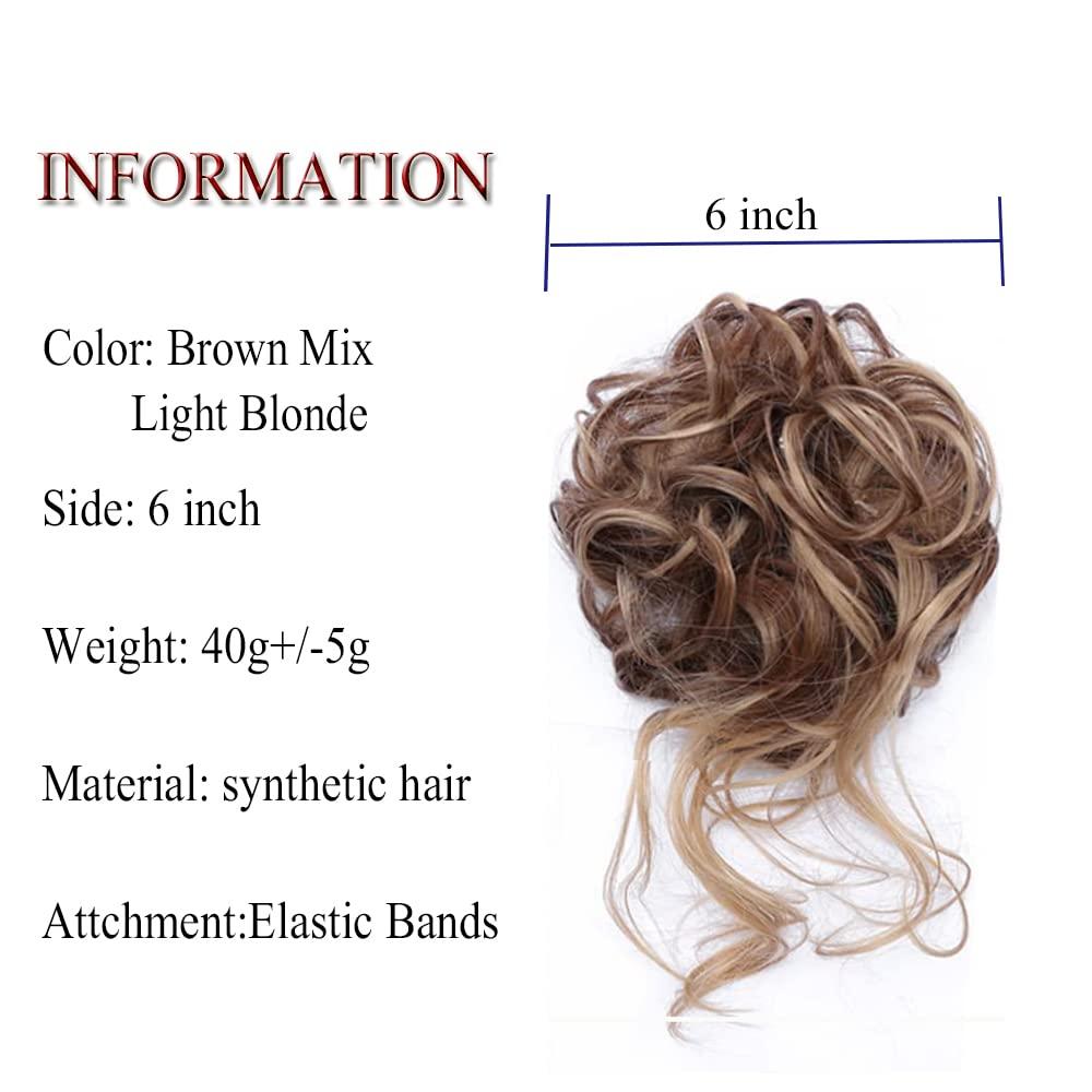 ZERAL Curly Messy Bun Hair Piece in Brown Mix Light Brown# for Women ...