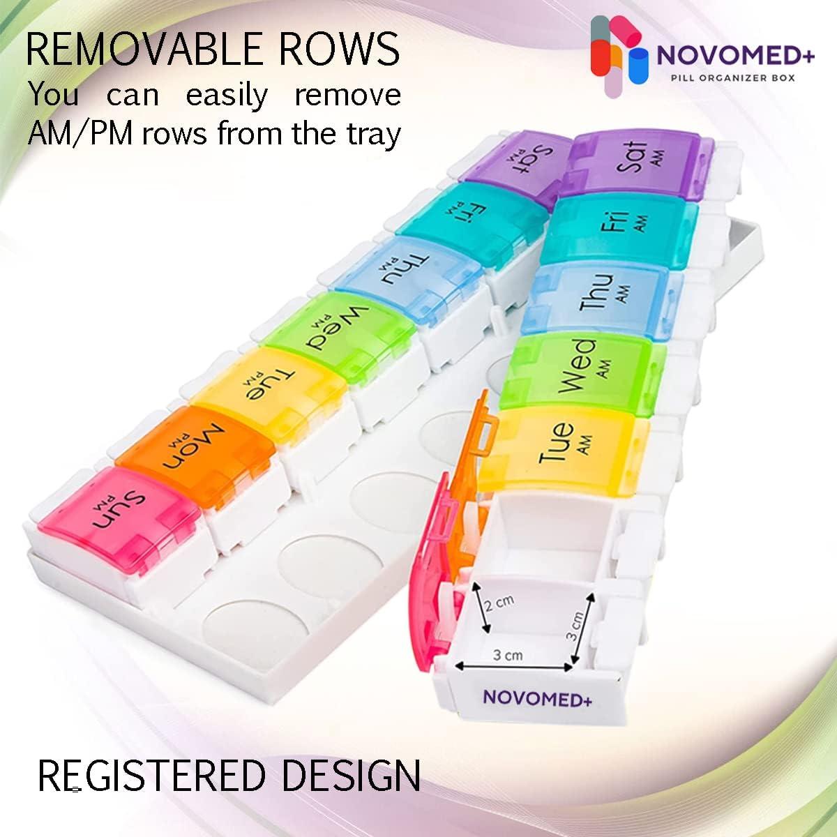 NOVOMED+ Pill Box 7 Day 2 Times a Day Easy to Open Pill Organiser with ...