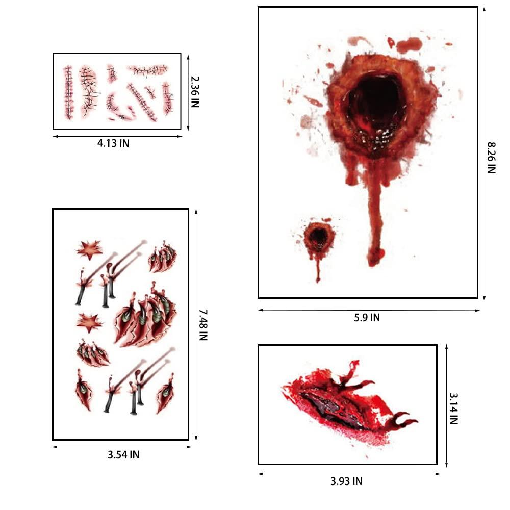 Halloween Temporary Tattoos - Realistic Fake Waterproof Bloody Wound ...