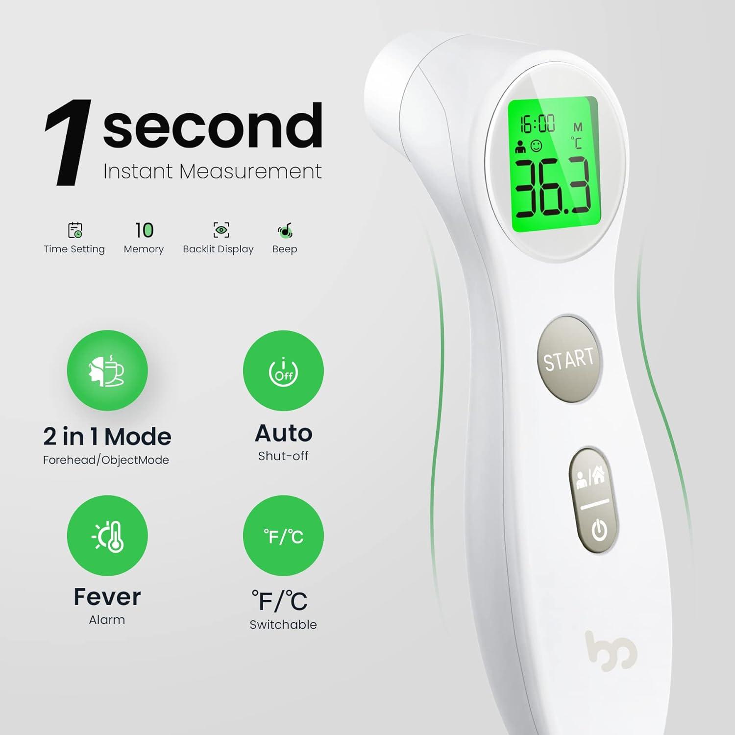Femometer Forehead Thermometer - Non Contact Infrared Digital Thermometer for Adults, Kids, and ...