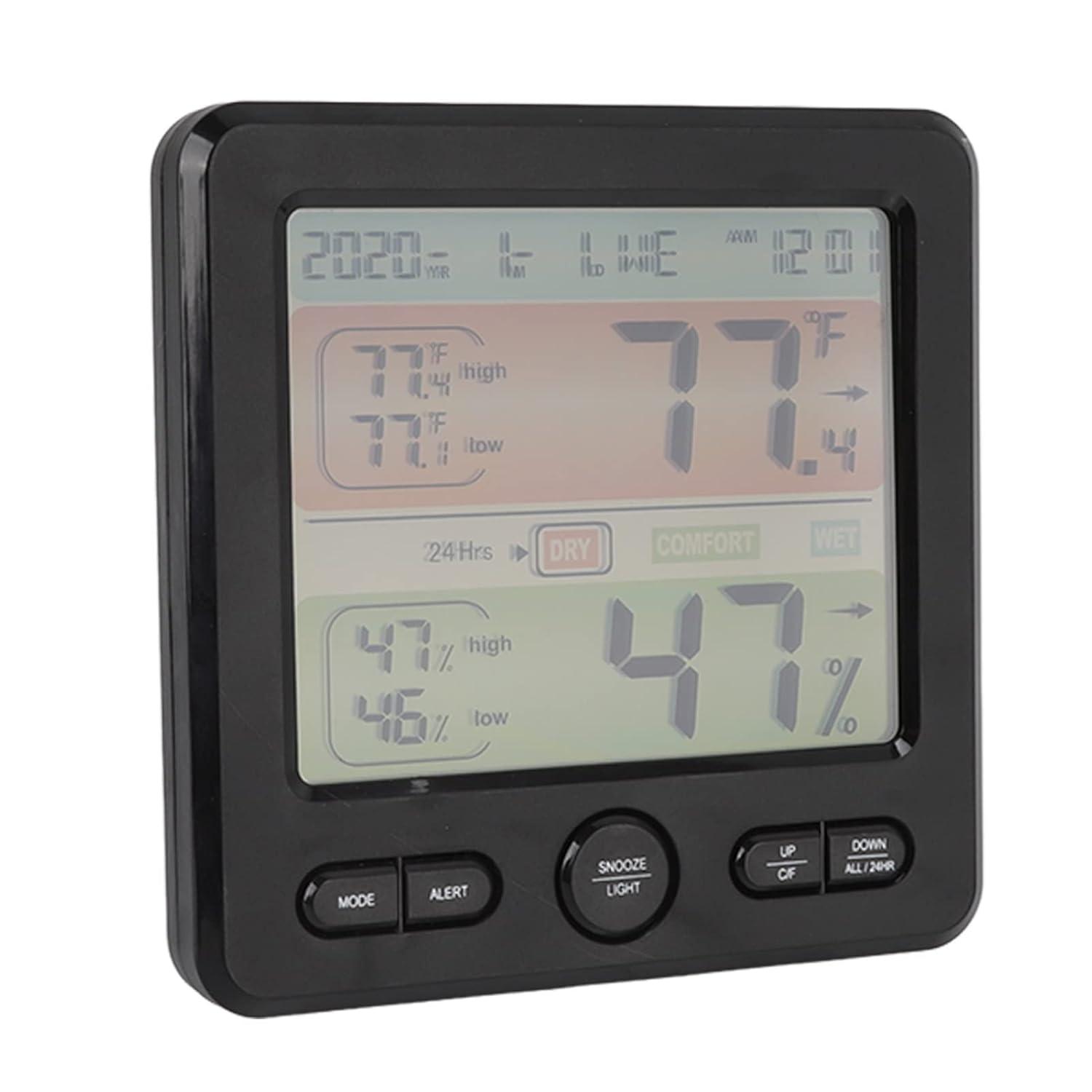 Accurate Indoor Thermometer with Digital Clock & Color Alarm - Battery ...