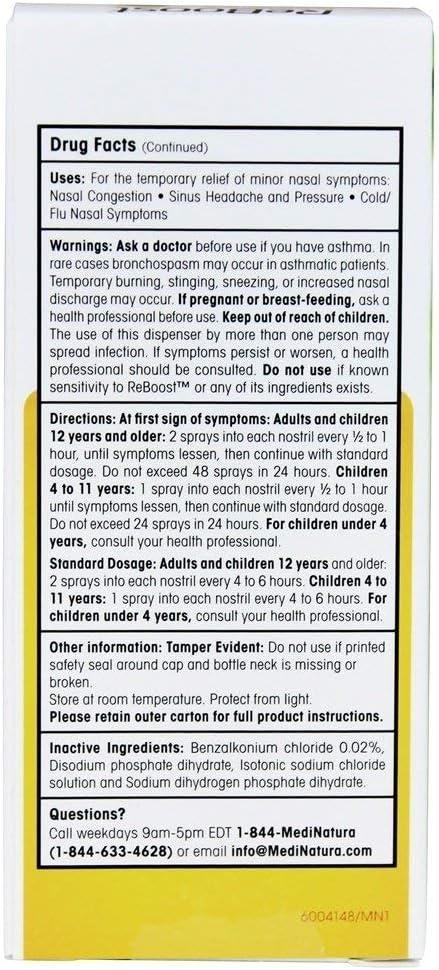 MediNatura ReBoost Decongestion Spray 0.68 fl oz - Fast Relief for Nasal Congestion