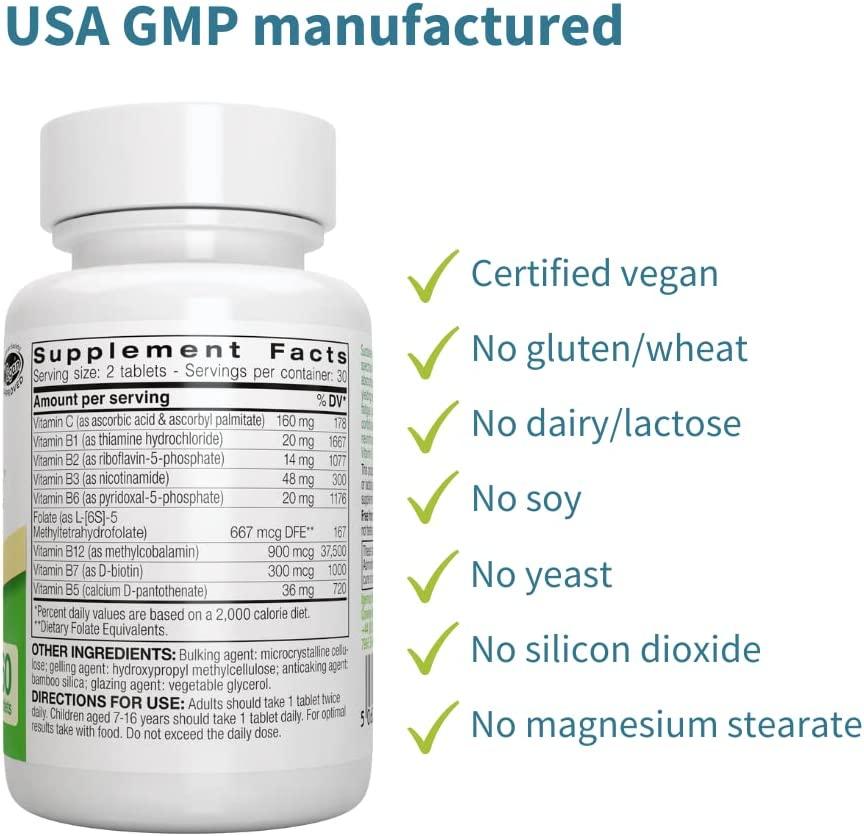 Super B-Complex with Methylated Folate & Vitamin C | Vegan | 60 ...