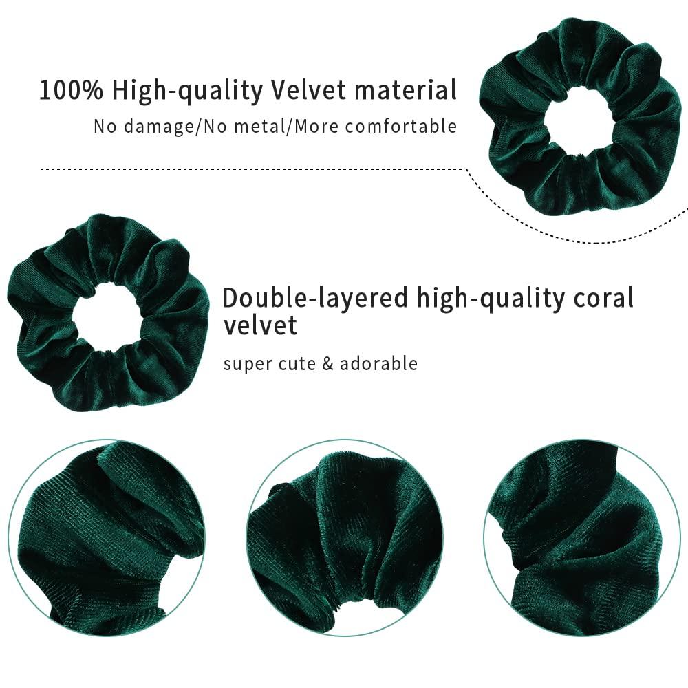 WHAVEL Dark Green Velvet Hair Scrunchies - 12 Pack Soft Hair Ties for ...