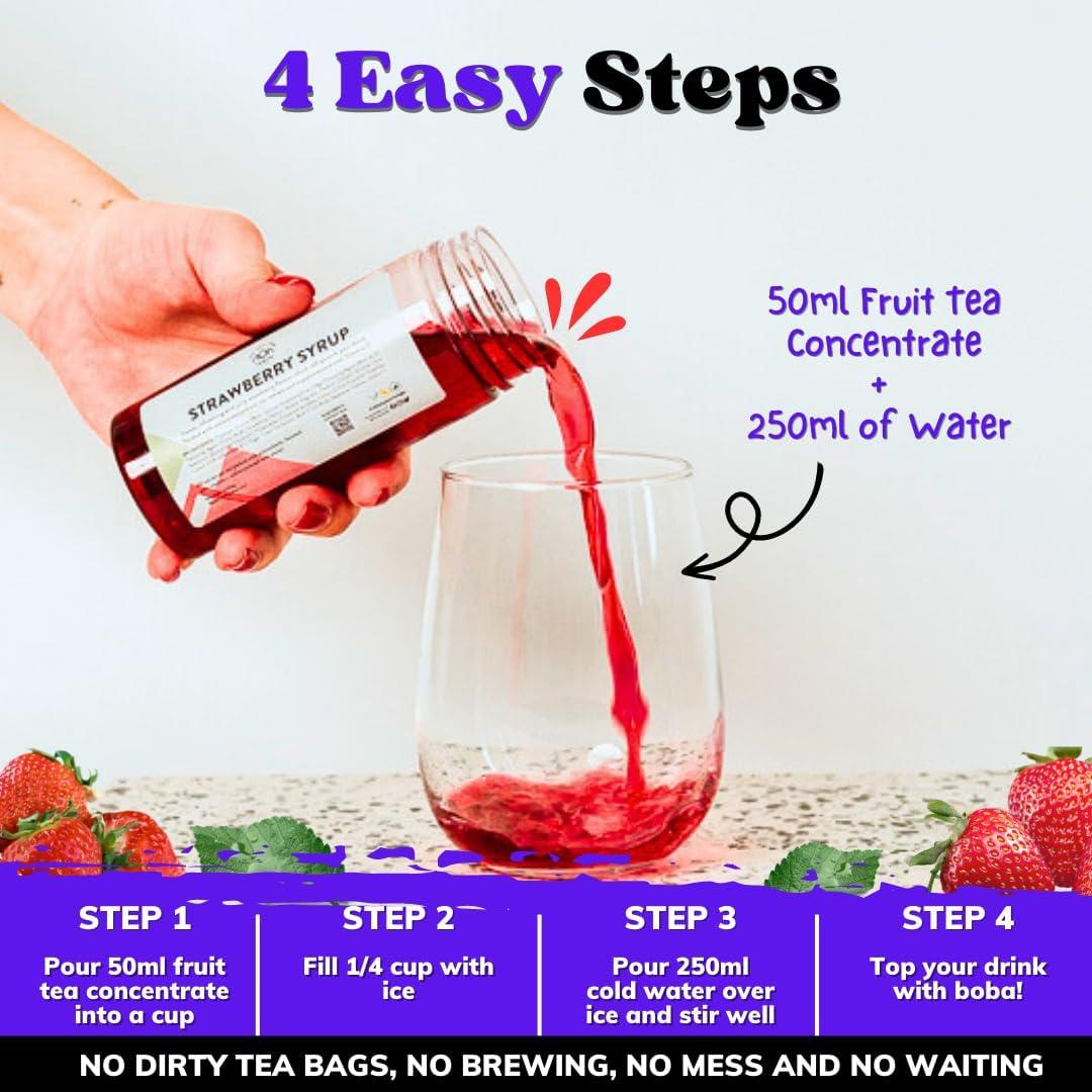 Blue Grape & Peach Syrup Fruit Bubble Tea Kit with Mango & Strawberry ...