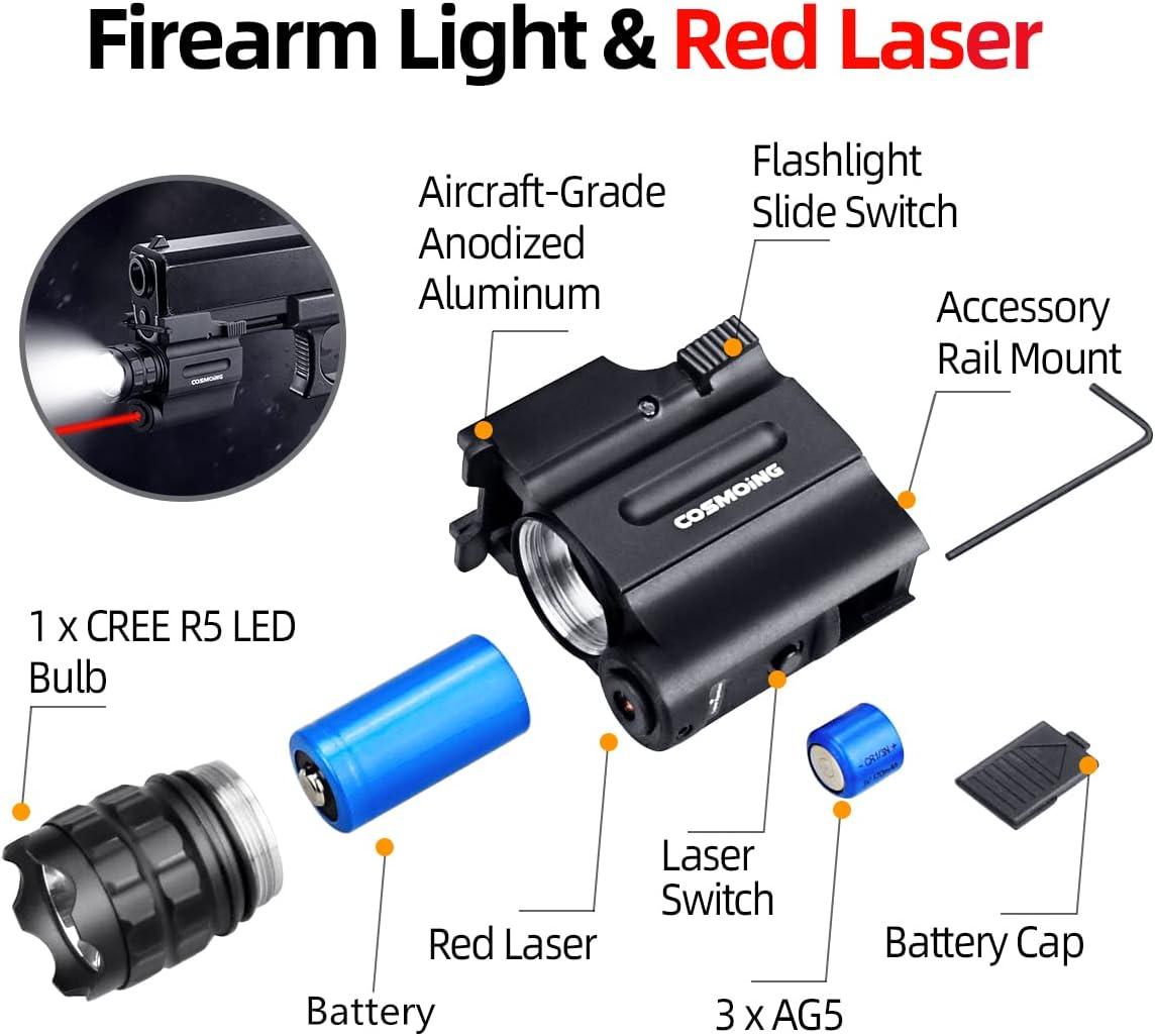 COSMOING Rail Mounted Green Laser Light Combo & 600 Lumen Strobe Pistol ...