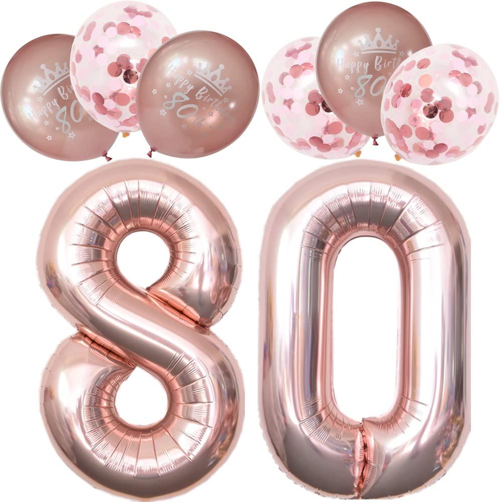 Rose Gold 80th Birthday Balloons Set for Women - Unique Decorations ...