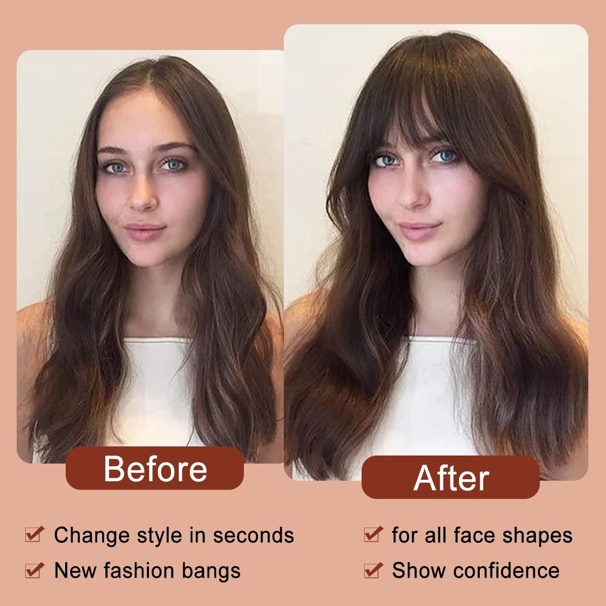 Dark Brown Wispy Bangs Clip in Hair Extensions - 6 Inch 100% Human Hair ...