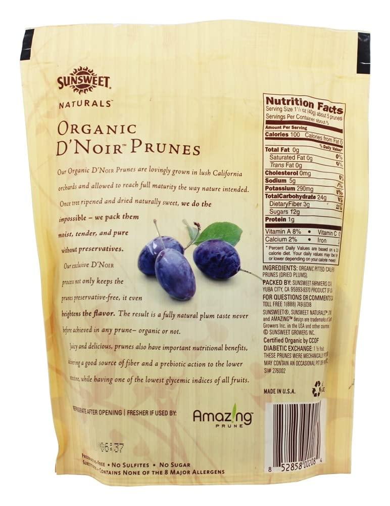 Sunsweet Naturals Organic D'Noir Prunes - Case of 12 - 7 oz.