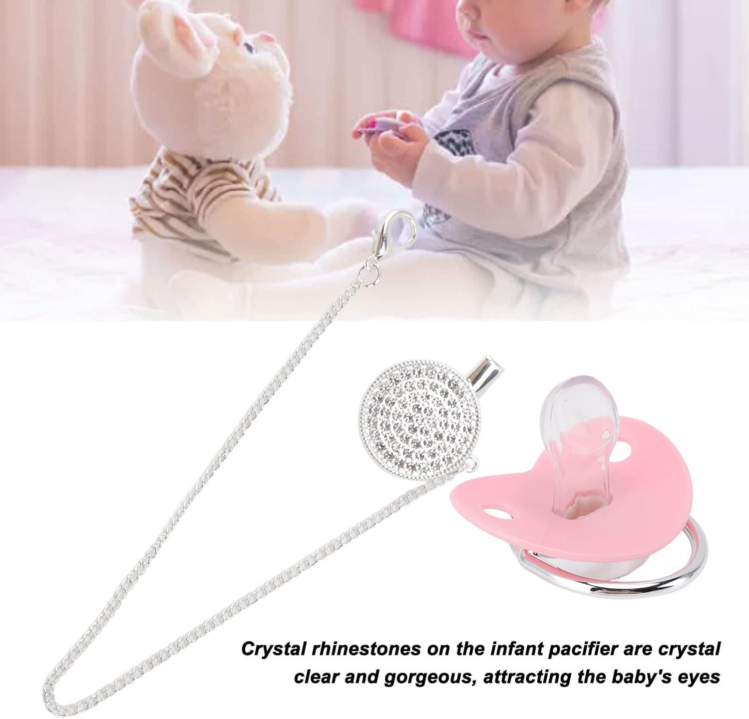 Luxury Bling Pacifier & Clip Set for Newborns | Diamond Crown Pink ...