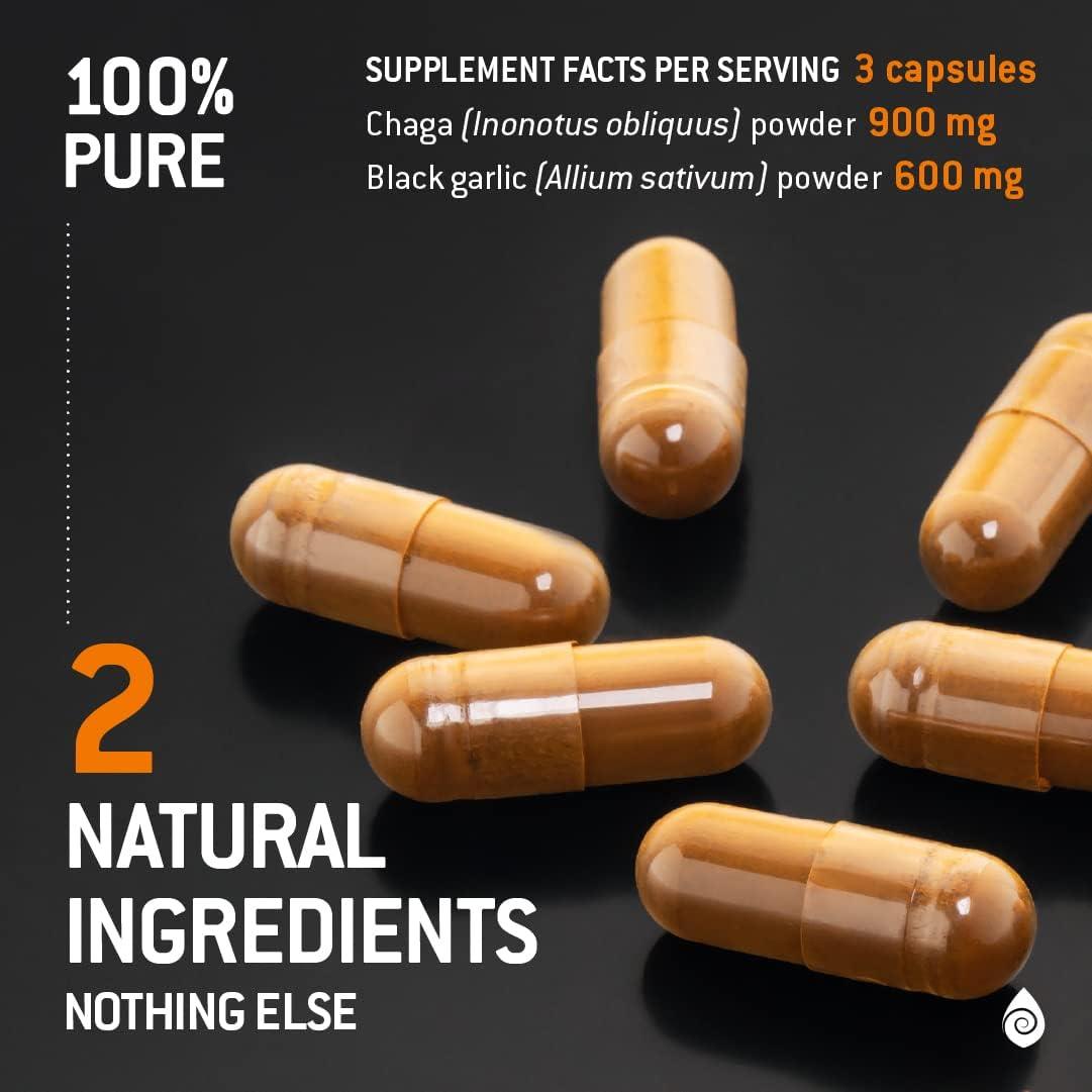 Wild Chaga Mushroom & Aged Black Garlic Capsules - 1500mg Antioxidant ...