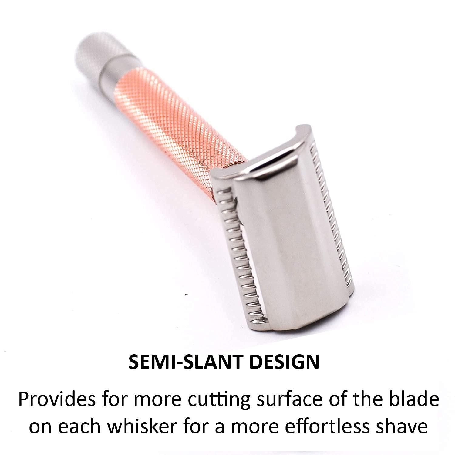 Parkers Semi Slant Safety Razor & 5 Premium Double Edge Blades - Rose ...