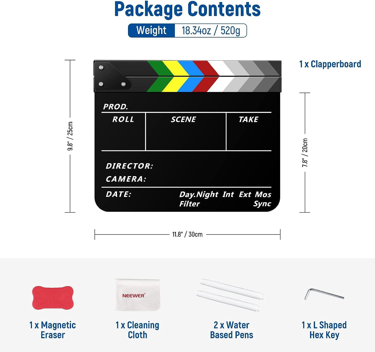 NEEWER Acrylic Film Directors Clapper Board Kit - 12x10 Cut Action ...