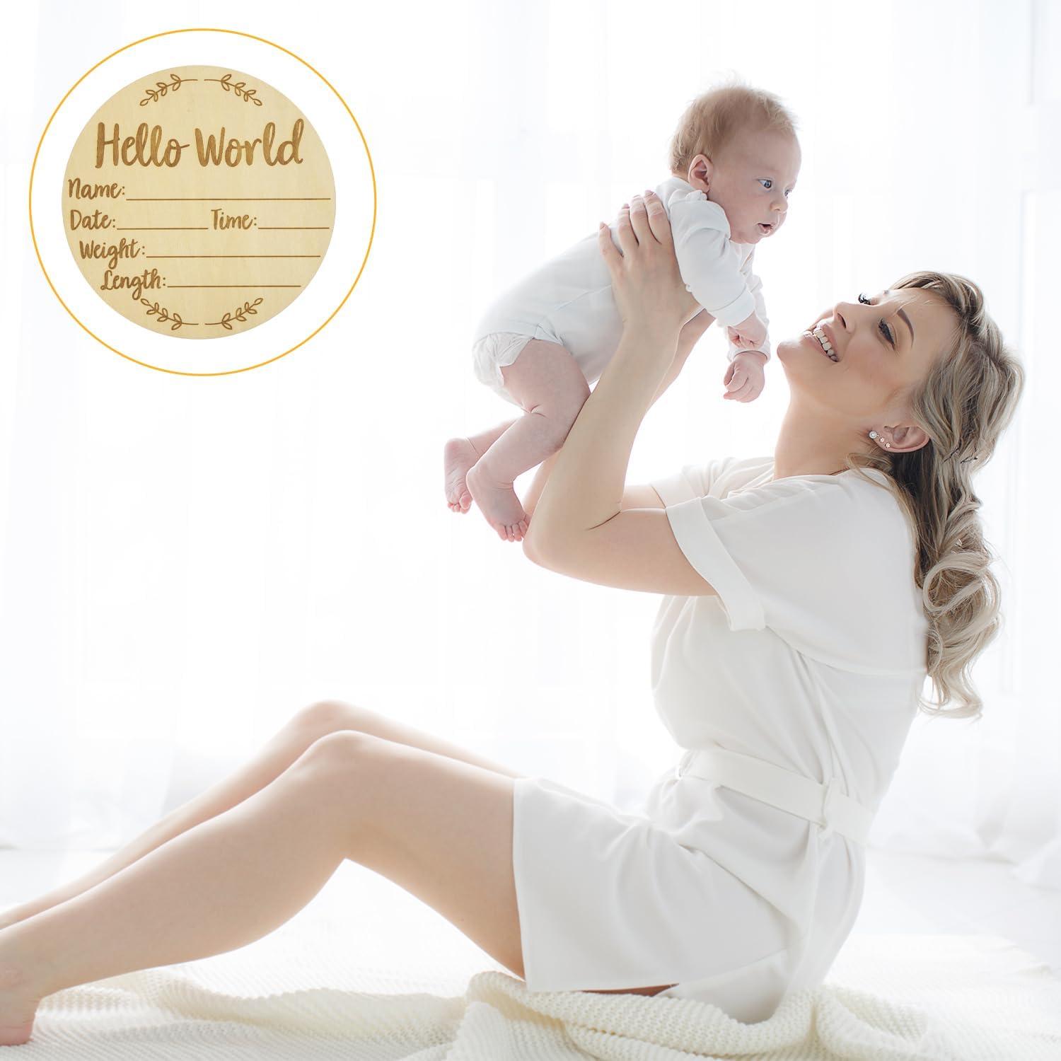 Hello World Wooden Baby Announcement Sign - Newborn Welcome Plaque for ...