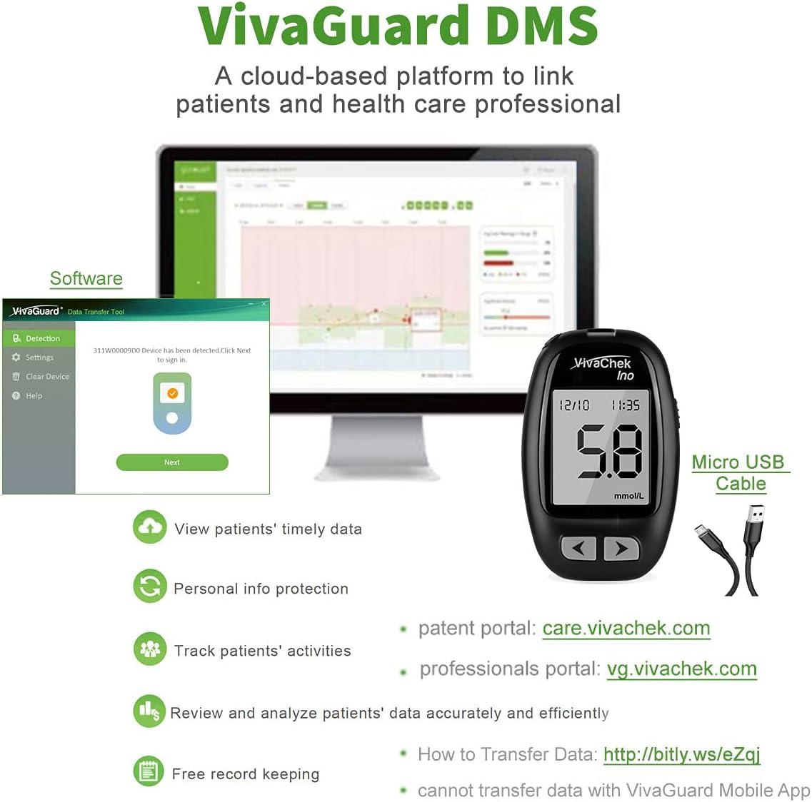 VivaChek Ino Blood Glucose Monitor Kit 2022 Upgrade | MicroUSB Data ...