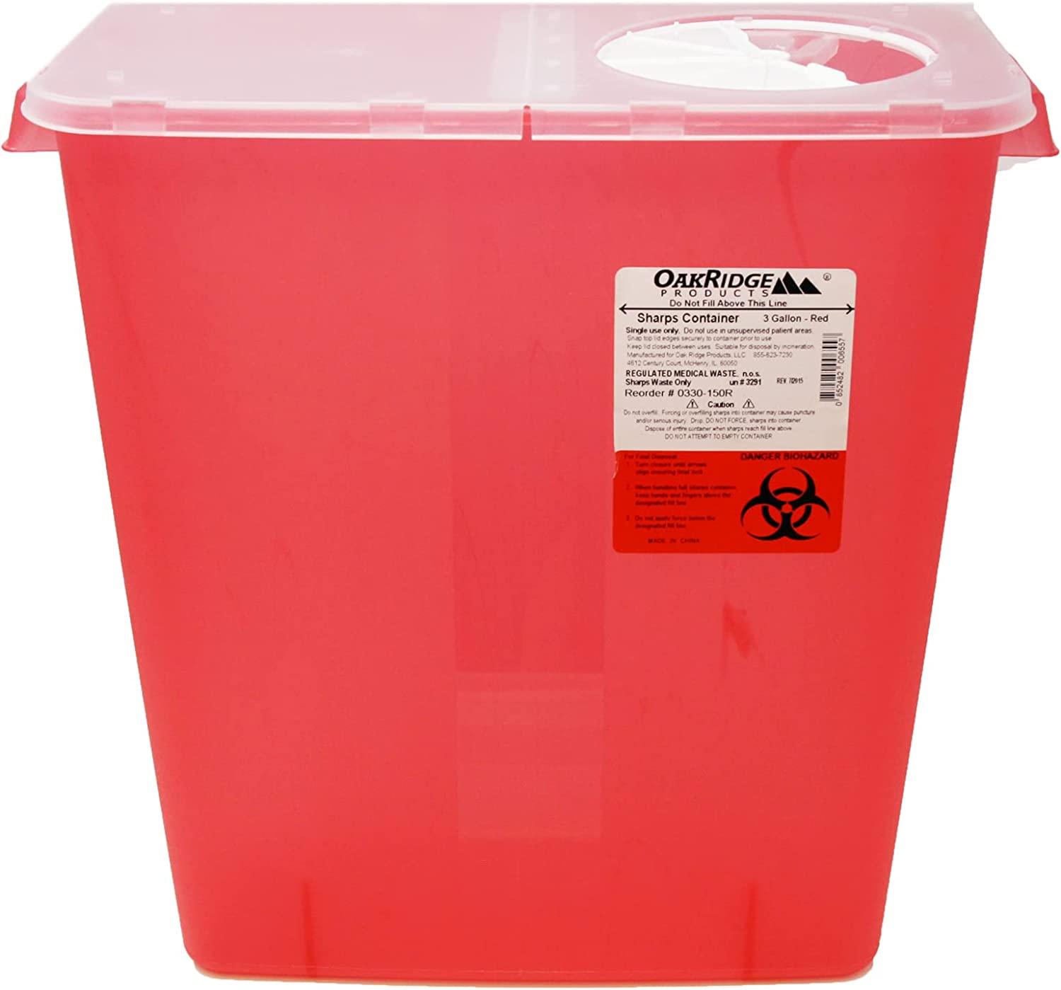 Oakridge 3 Gallon Needle and Syringe Sharps Disposal Container - Safe ...