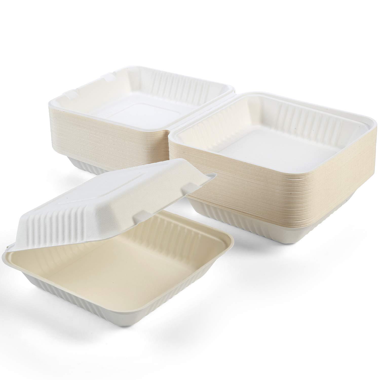 Vallo 100% Compostable Clamshell To Go Boxes 8x8 - 50-Pack, Eco ...