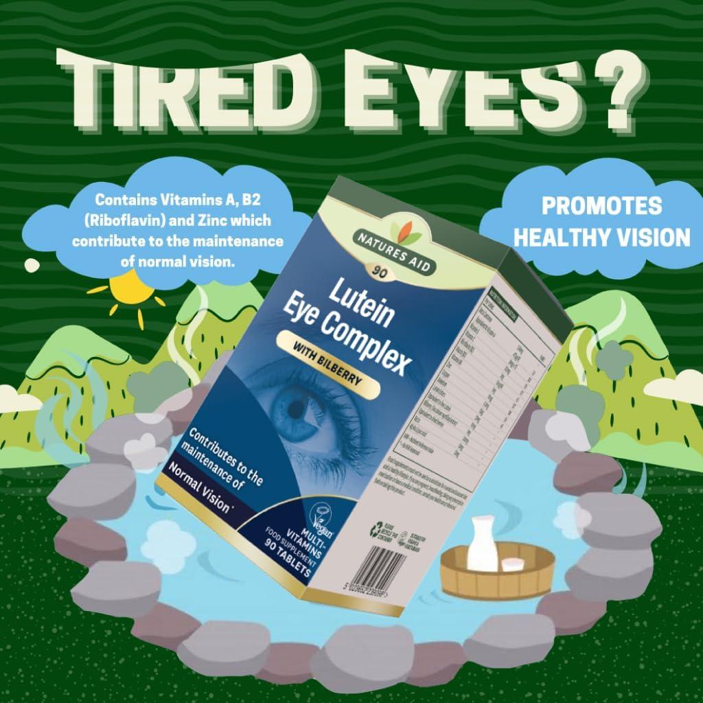 Natures Aid Lutein Eye Complex with Bilberry 90 Tablets - Vegan, UK ...