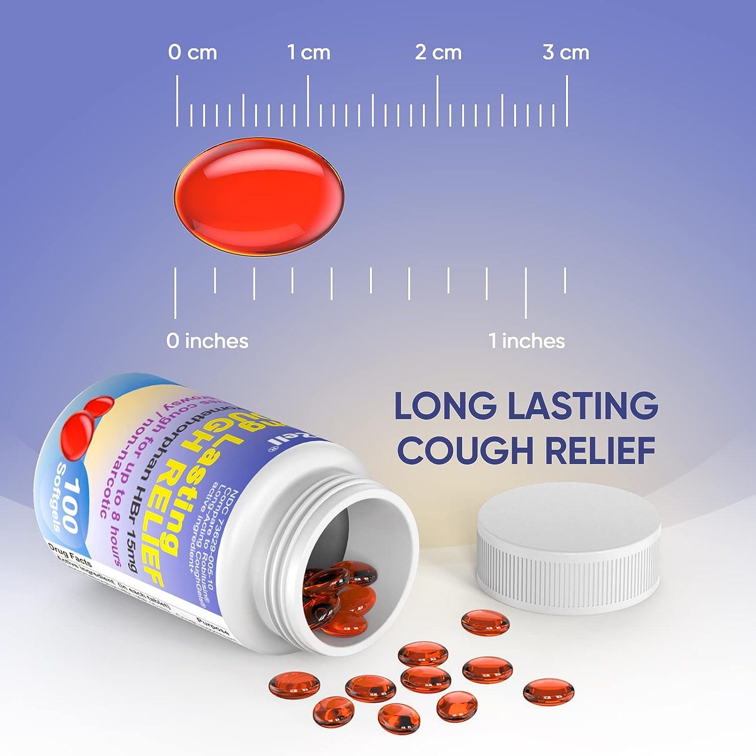 RXZELL Adult Cough Relief Softgels - 8 Hour Long Lasting Non-Drowsy ...