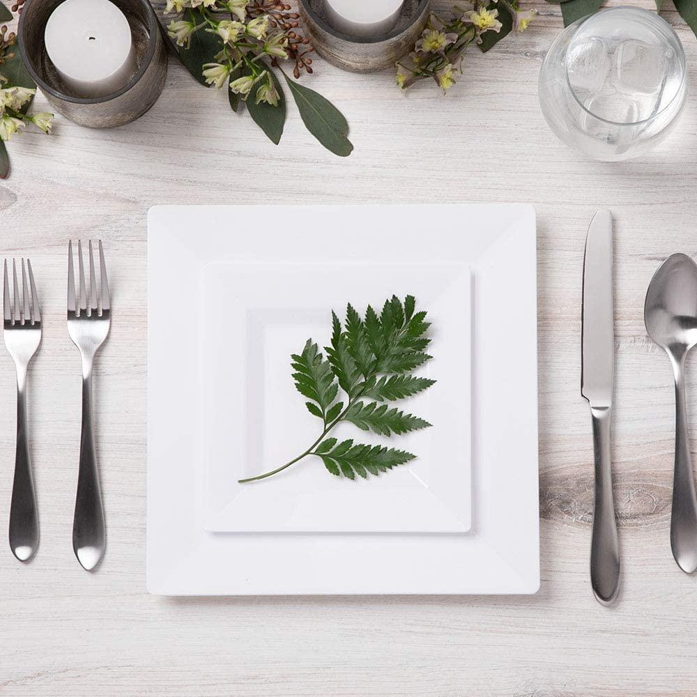 60 Pack Disposable Square Plastic Plates - Heavy Duty Combo Set by Aya ...