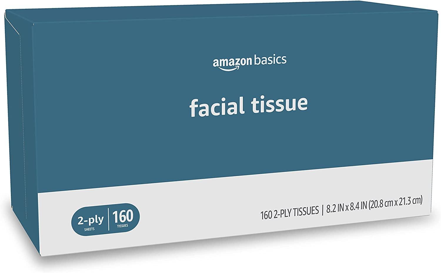 Amazon Basics Facial Tissue (4 Flat Boxes) - 640 Tissues Total, 160 Tissues per Box (Previously ...