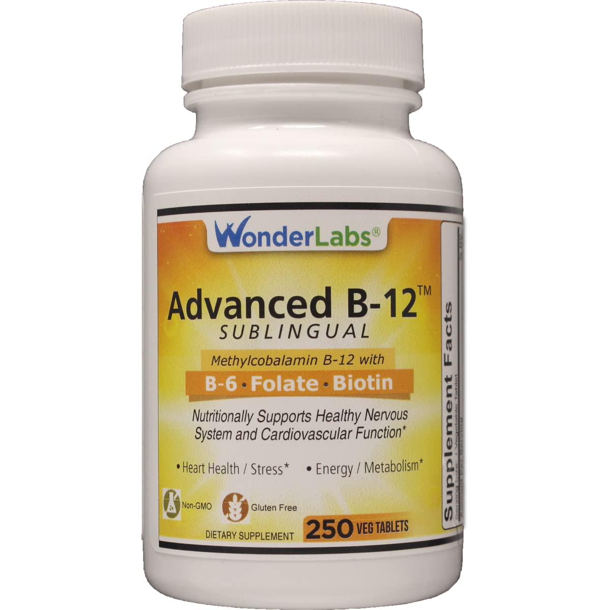 Wonder Labs Sublingual Vitamin B12 B6 Folic Acid Biotin (250 Tablets ...
