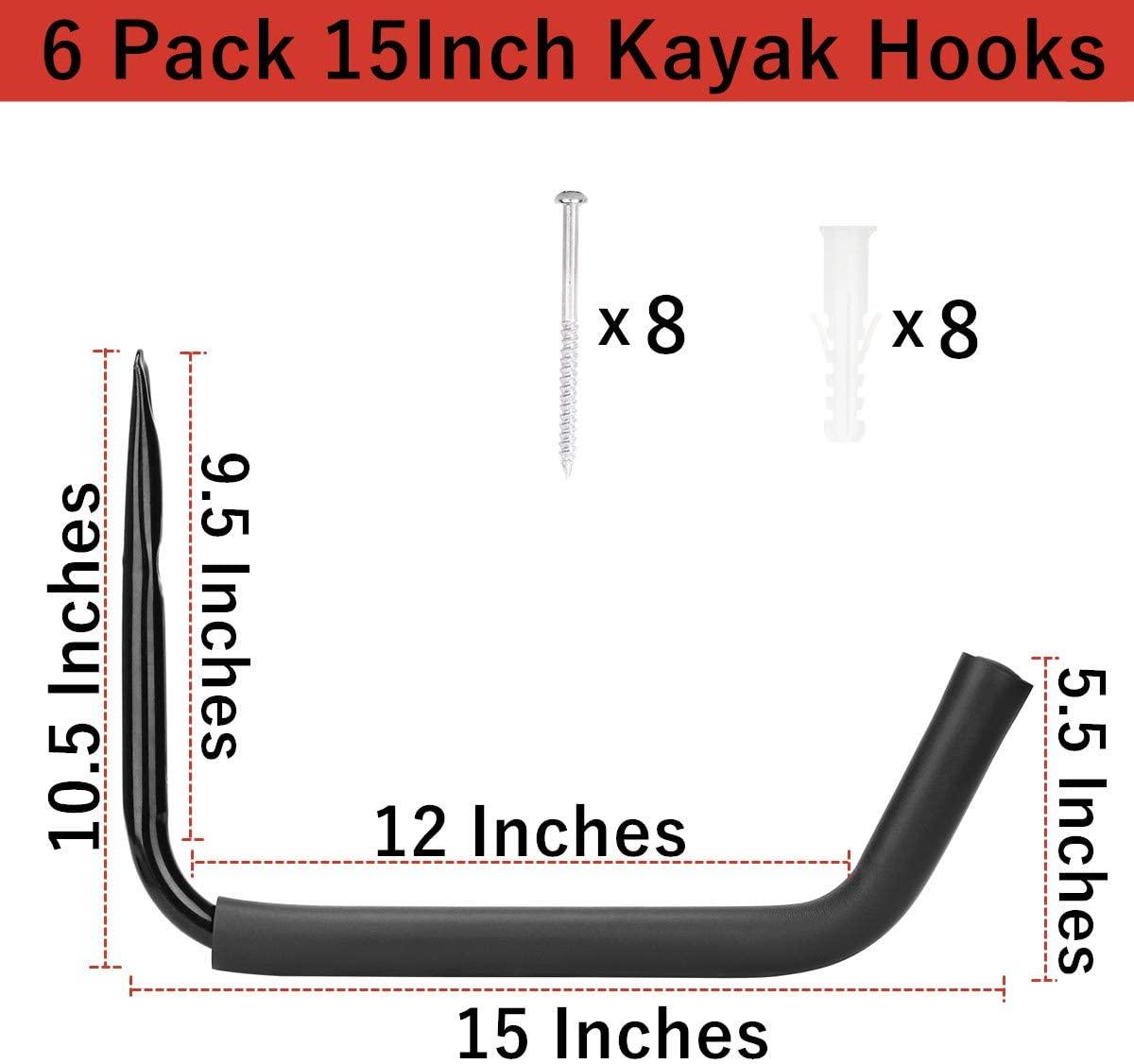 Garage Storage Heavy Duty Hooks 15Inch Jumbo Arm Kayak Rack 6 Pack Wall ...