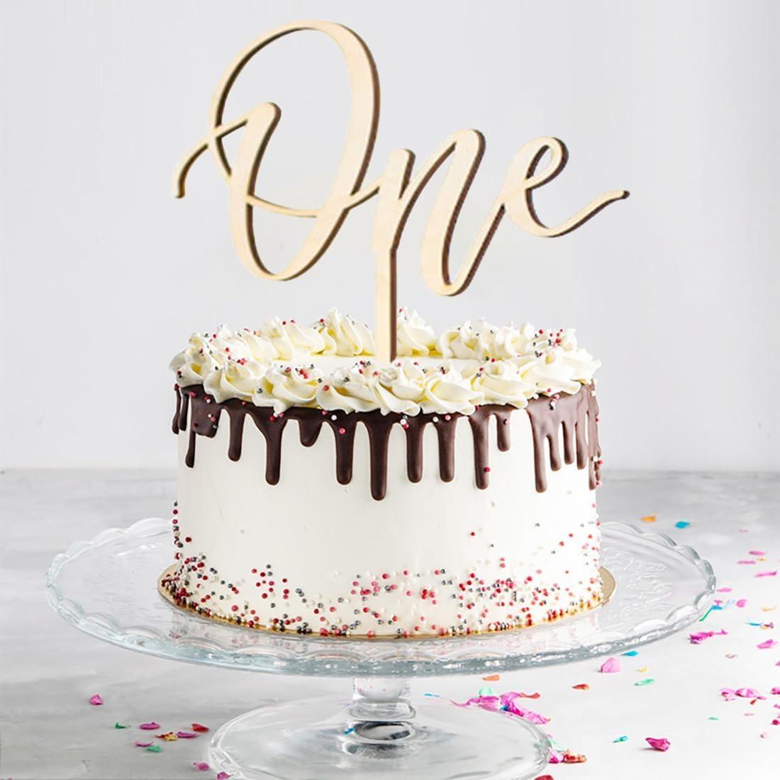 One Cake Toppers Wooden First Birthday Cake Picks for Boy and Girl 1st ...