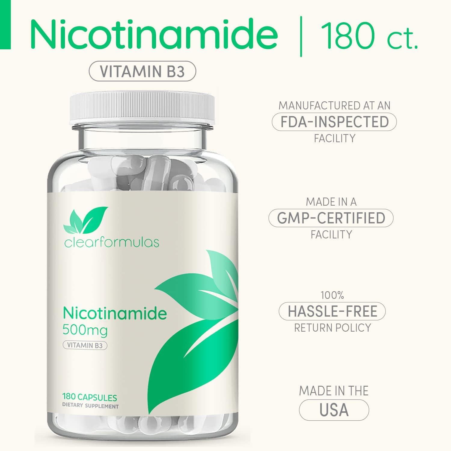 ClearFormulas Nicotinamide 500mg - NAD Booster for Anti Aging (180 Veg ...