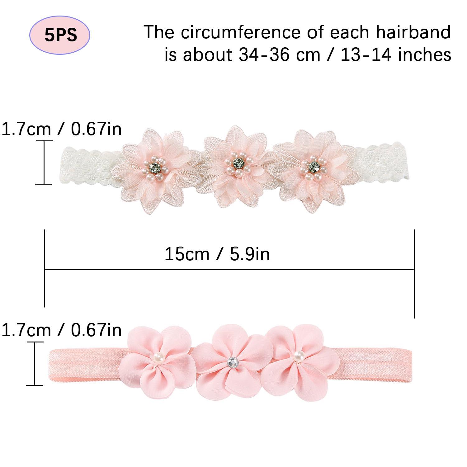 6 Piece Baby Girl Headband Set - Floral Hair Bands for Baptism ...