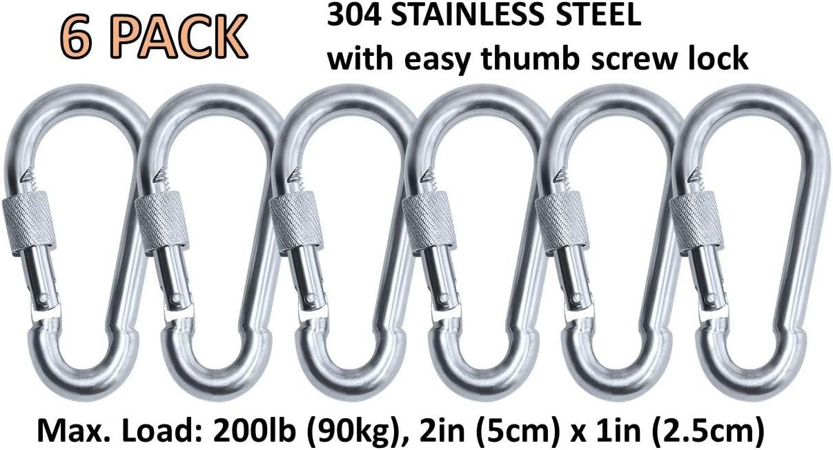 Branded Stainless Steel Thumb Screw Locking Carabiner Spring Snaps - 6 ...