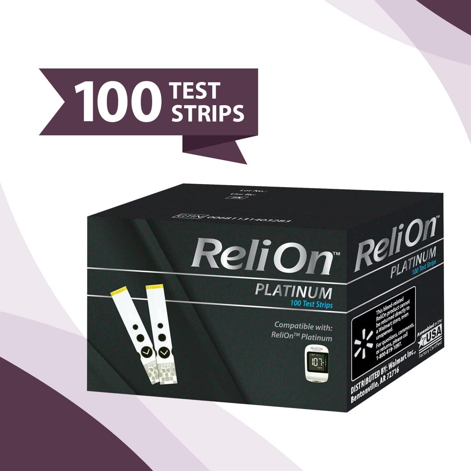 ReliOn Platinum Blood Glucose Test Strips 100 Ct Bundle - 100 Test ...