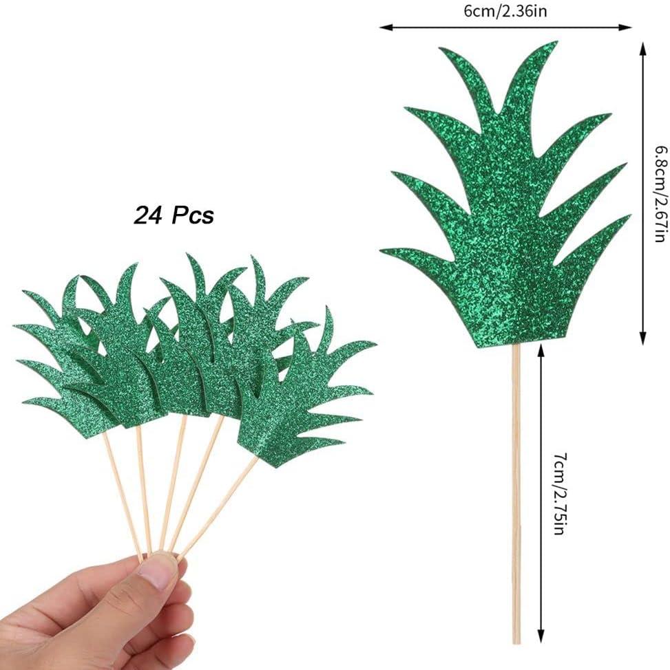 24Pcs Pineapple Cupcake Toppers Green Glitter Summer Tropical Donut ...
