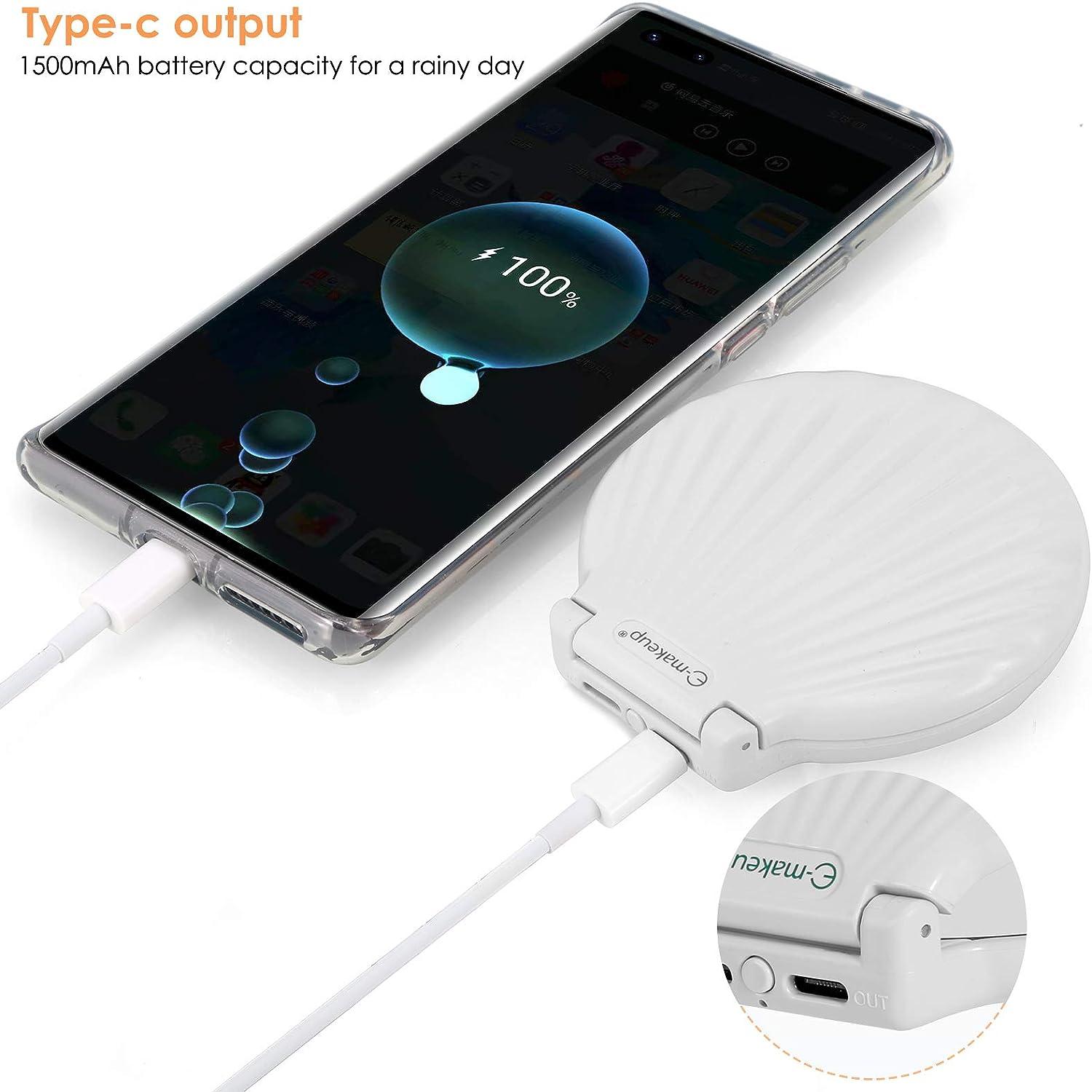 Shell Pocket Mirror with Lighted Selfie Ring 1x/2x Magnification ...