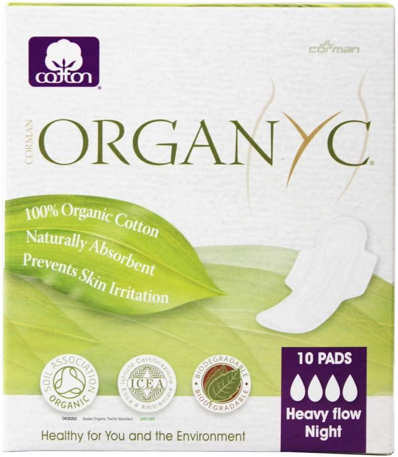 Organyc Organic Cotton Sanitary Pads Heavy Flow Night - 10 Count Box ...
