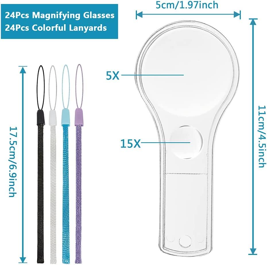 24 Pack Plastic Magnifier Mini Magnifying Glass 5X and 15X - Handheld ...