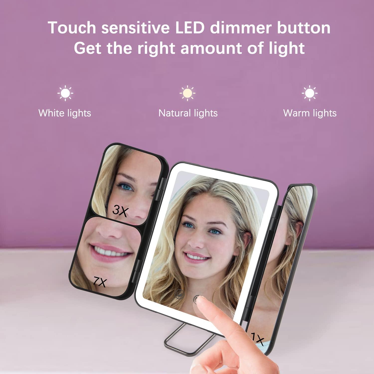 KDKD Travel Mirror: Mini Trifold Lighted Makeup Mirror - USB ...