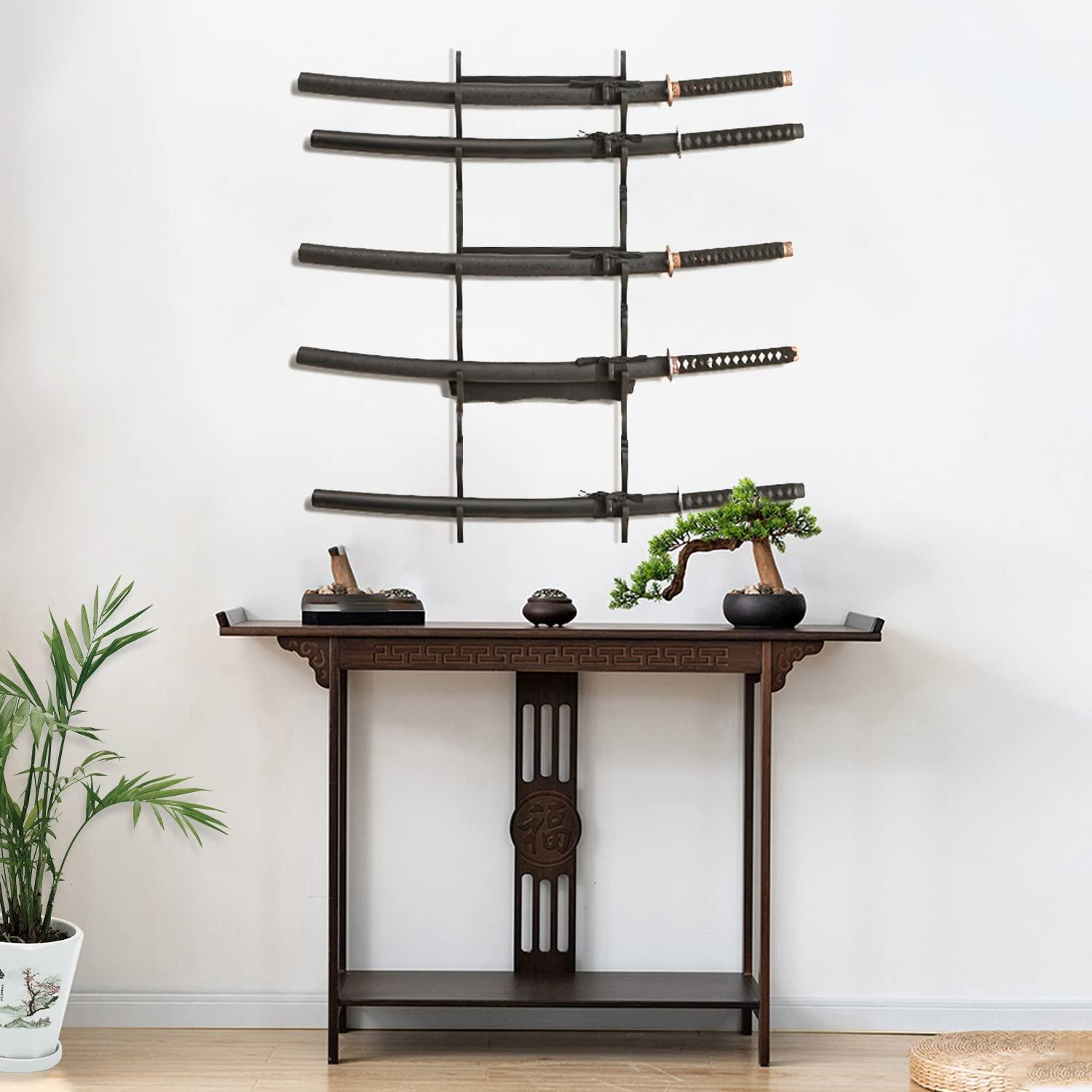 8-Tier Black Sword Holder Wall Display Rack for Samurai Katana ...