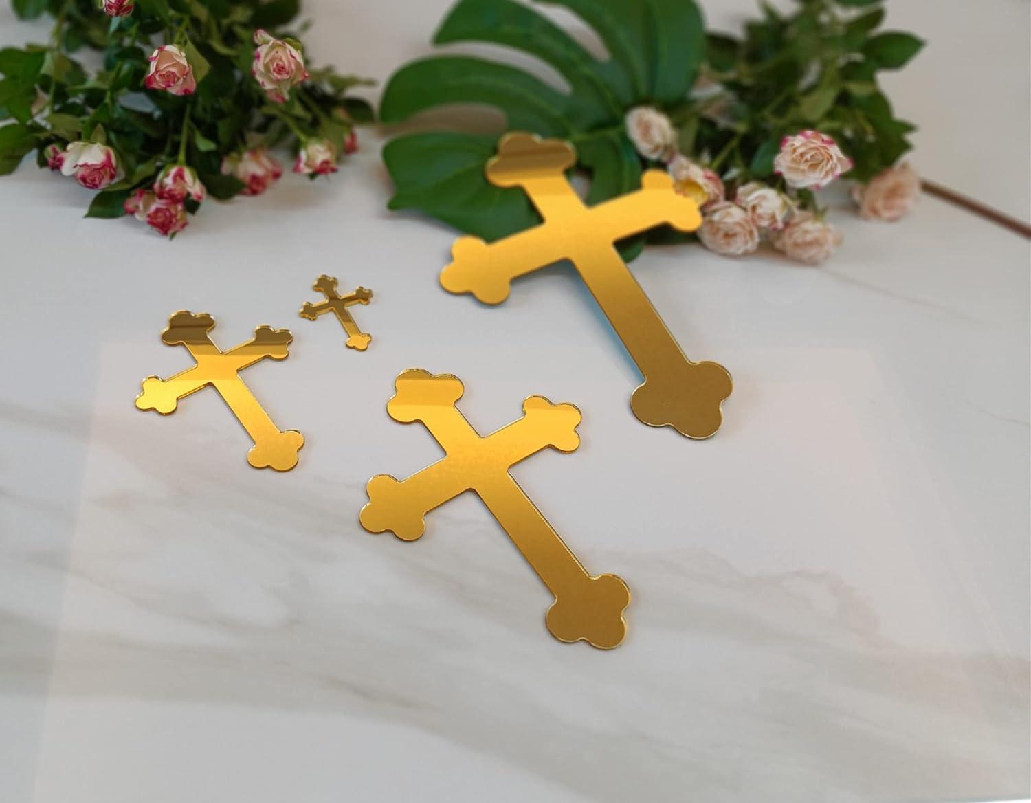 Pack of 10 Acrylic Christening Cross Cake Toppers Mirror Cross Cake ...