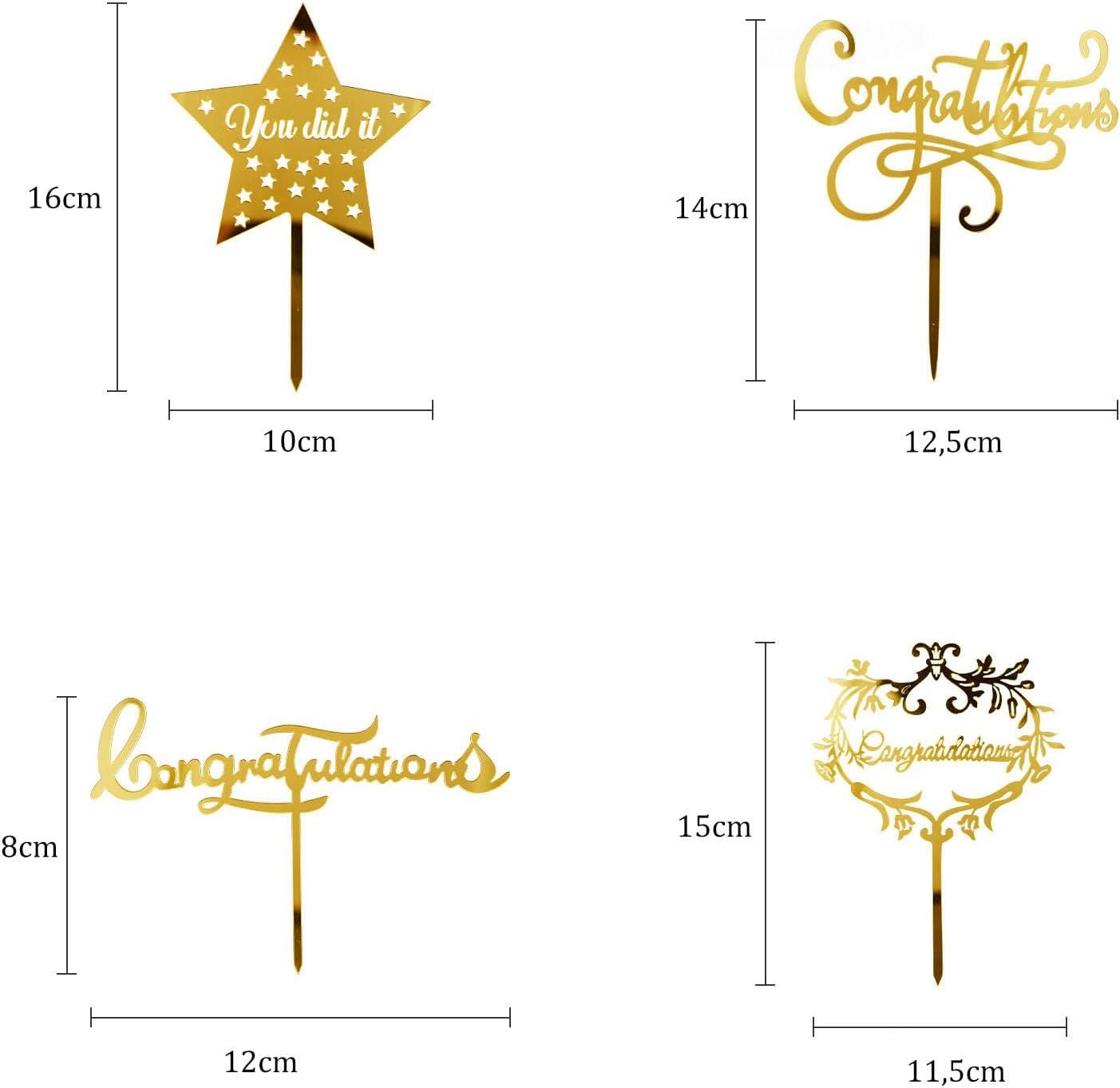 ALEGRE Graduation Cake Decoration Gold Graduation Cake Topper Pack of 8 ...