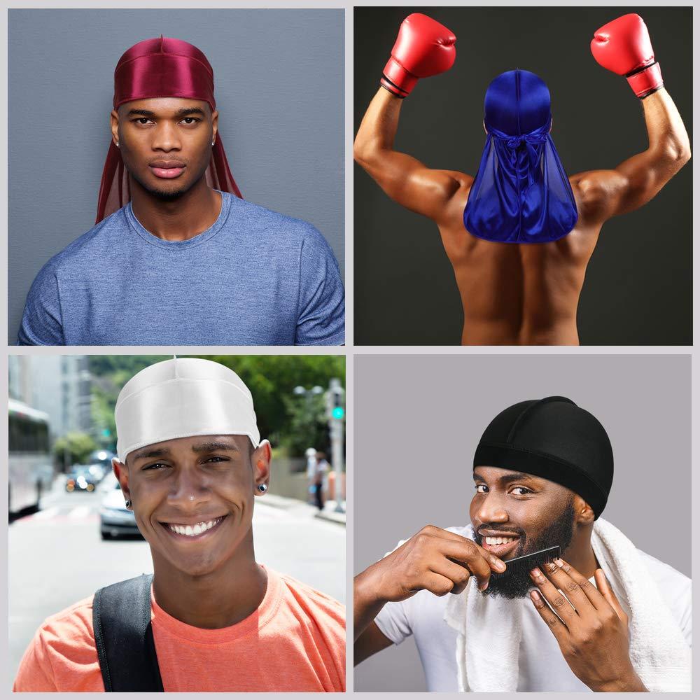 4 Pieces Silky Durag Caps Headwraps with Long Tail and 1 Piece Silk ...