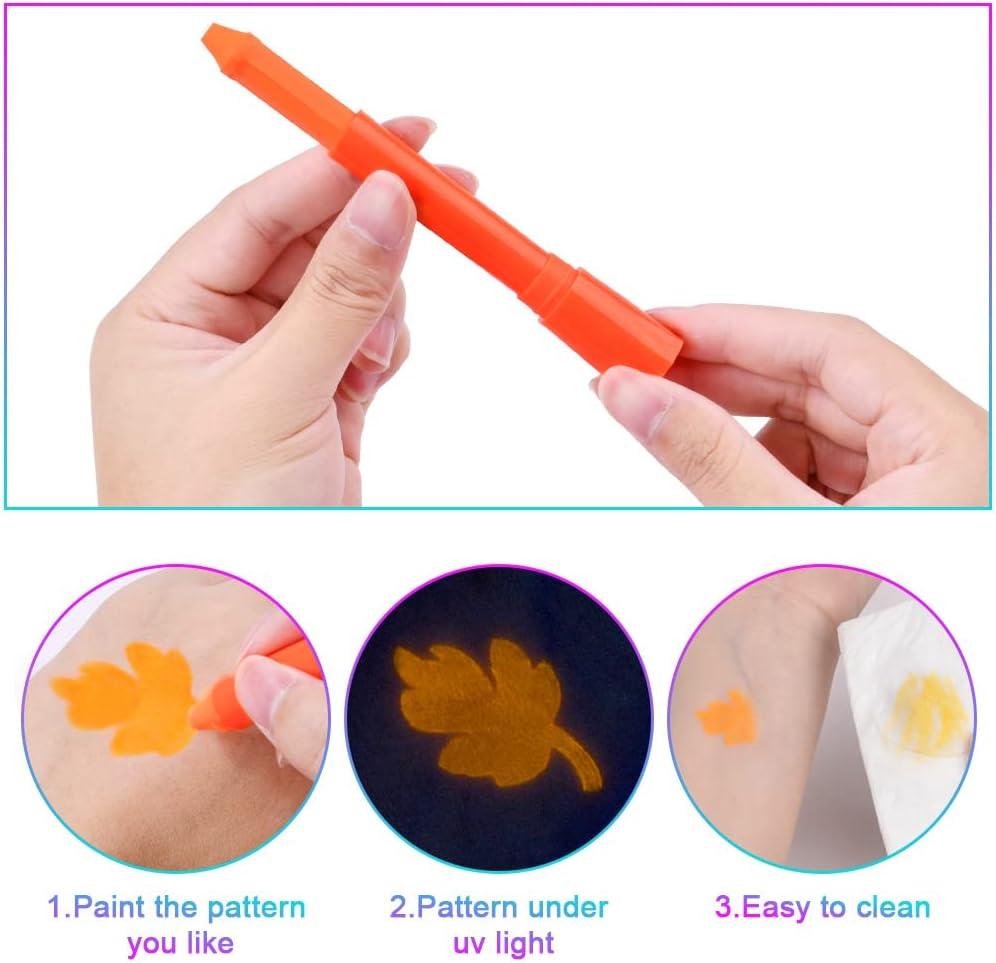 AOOWU Glow UV Neon Face Paint Crayons Kit - 6 Safe Non-Toxic Colors for ...