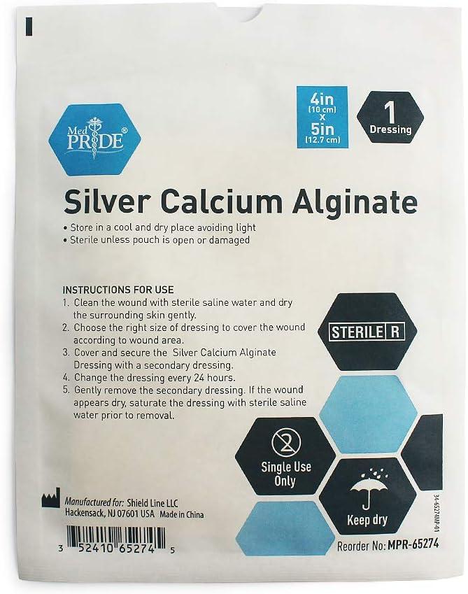 Medpride Silver Calcium Alginate Wound Dressing Pads 4 x 5 - 10-Pack ...
