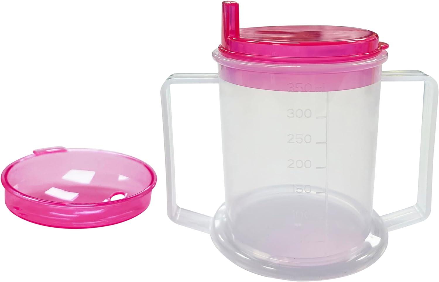 Wolvex Adult Drinking Cup Beaker with Handles & Anti Spill Lids - Pink ...