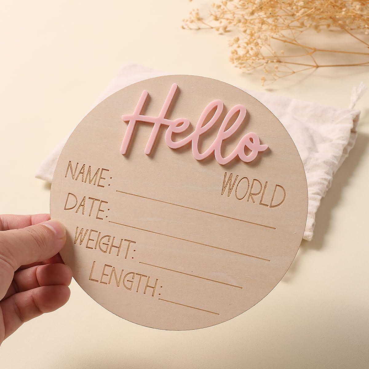 Ylsteed Baby Birth Announcement Shield Cards - Newborn Milestone Wood ...