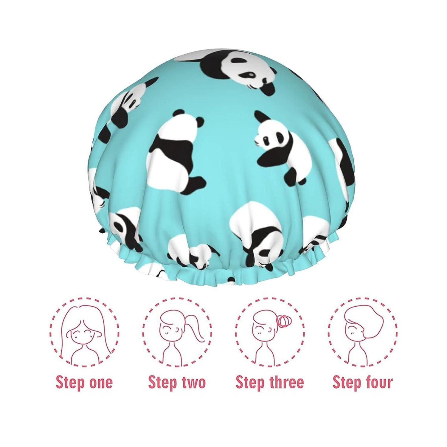 Cute Panda Shower Cap - Reusable Double Layer Bath Cap for Women ...