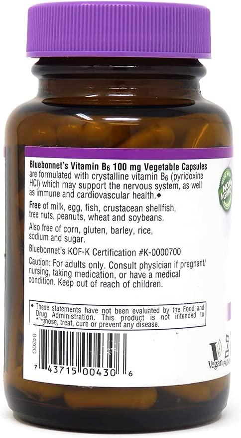 BlueBonnet Nutrition Vitamin B6 100mg Vegetable Capsules - 90 Count ...