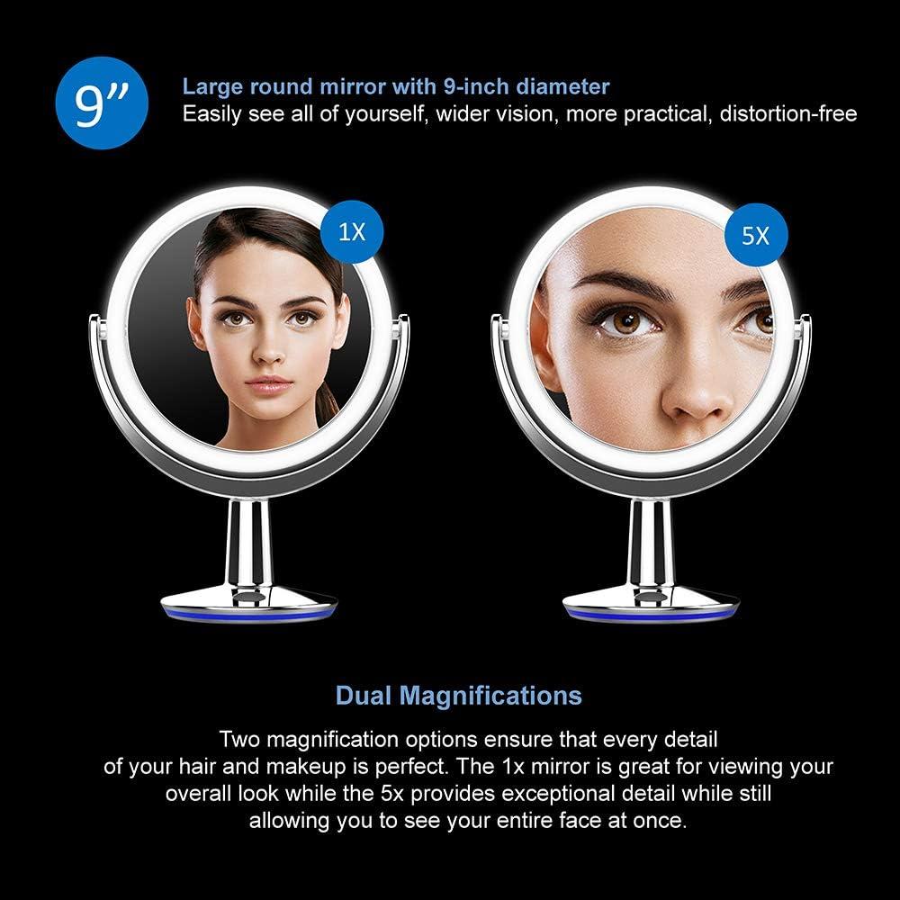 BIOMAX SuperGlow 9-Round Dual-Sided Lighted Makeup Mirror | 1X/5X ...